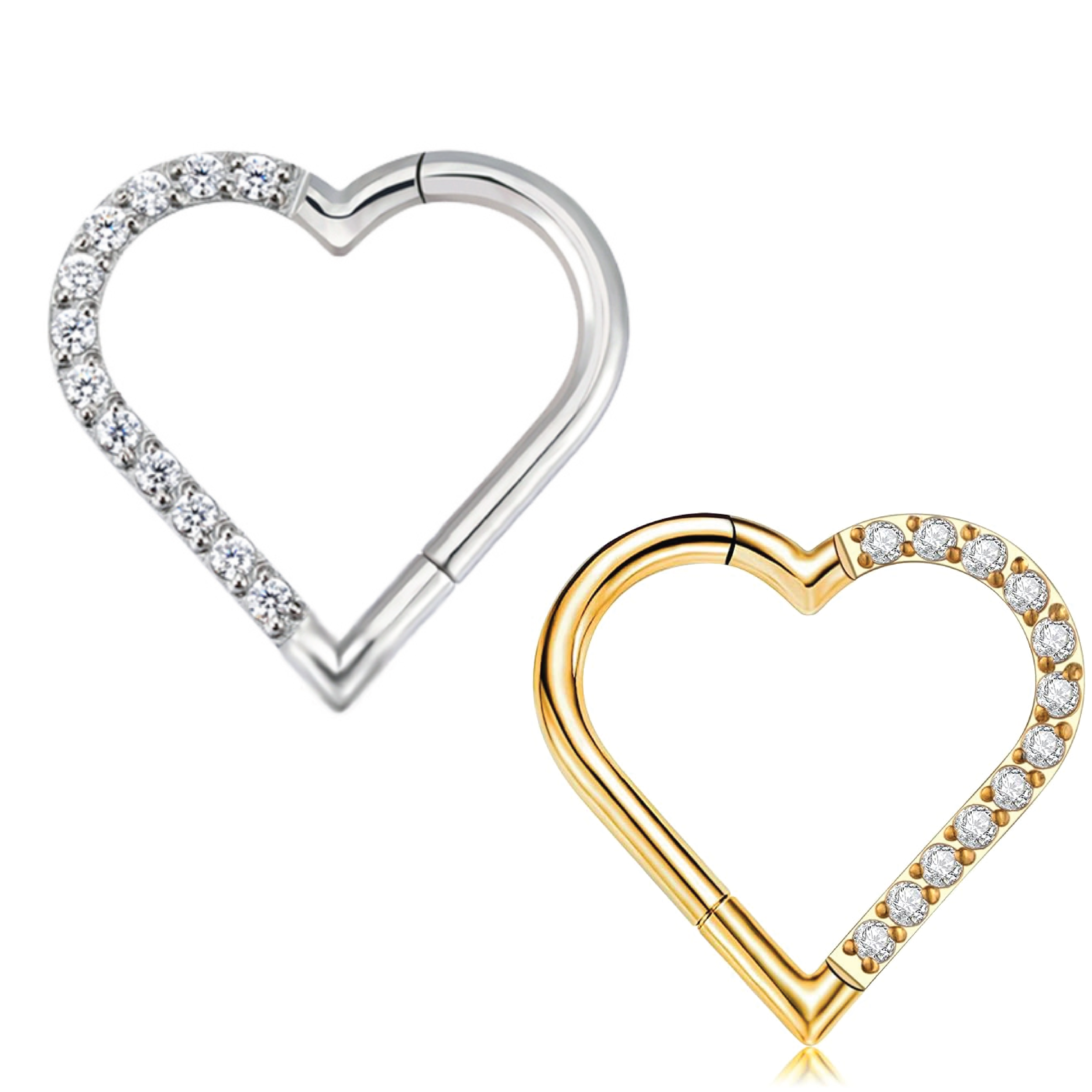 Cora - Jewelled Heart Titanium Daith Ring – Cura - Piercing Jewellery