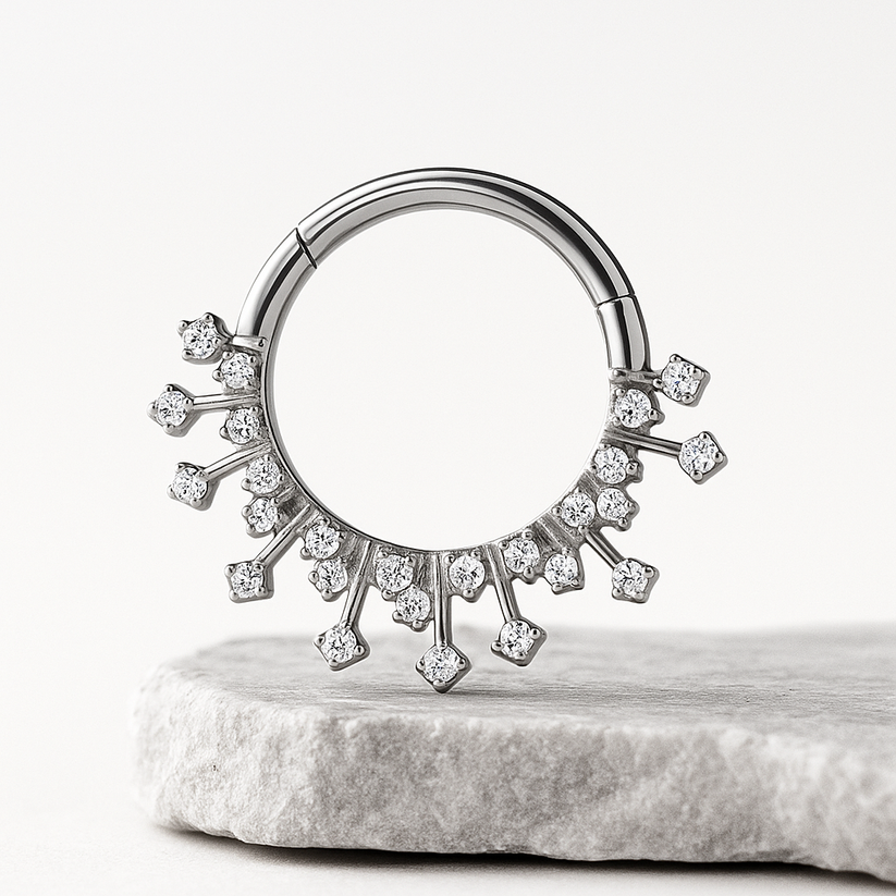 Mahira - Titanium Sunburst Daith Ring – Cura - Piercing Jewellery